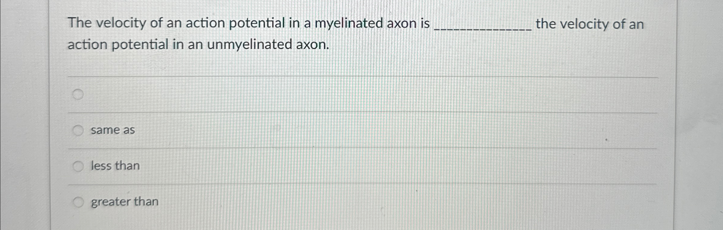 Solved The velocity of an action potential in a myelinated | Chegg.com