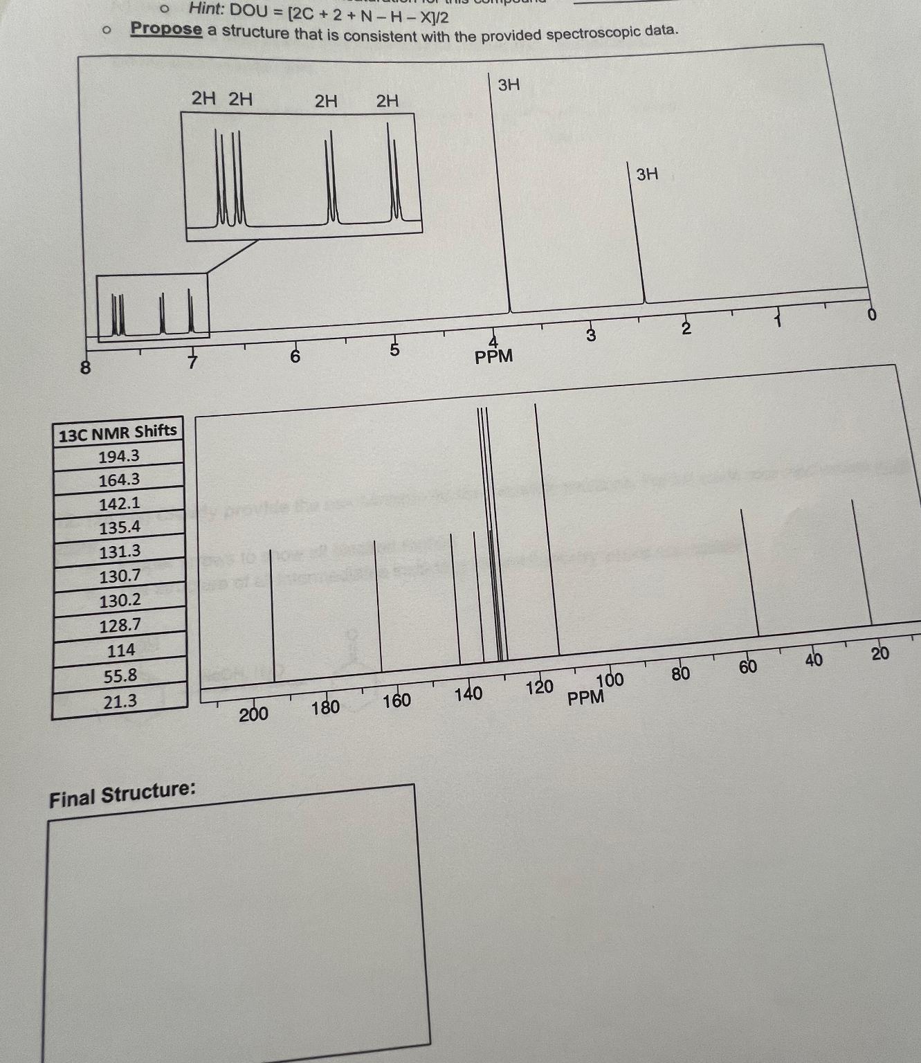 Hint: DOU=2C+2+N-H-x2Propose a structure that is | Chegg.com