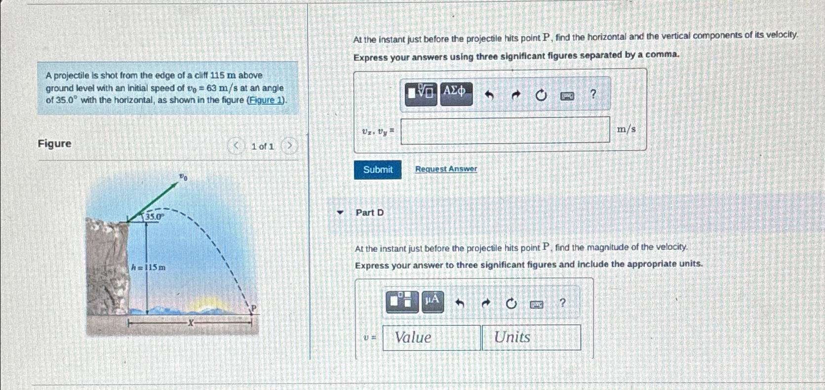 Solved A projectile is shot from the edge of a cliff 115m | Chegg.com
