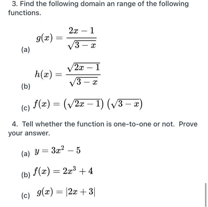 Solved 3. Find the following domain an range of the | Chegg.com
