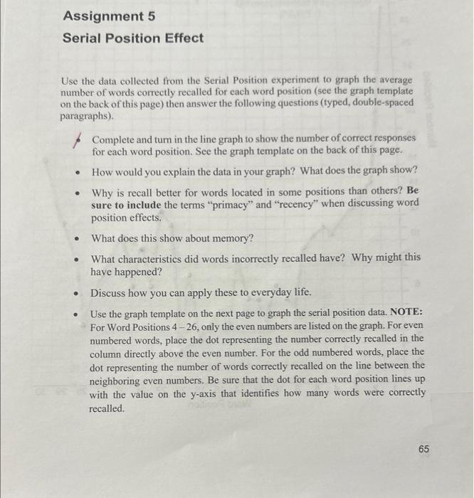 Solved Use the data collected from the Serial Position | Chegg.com