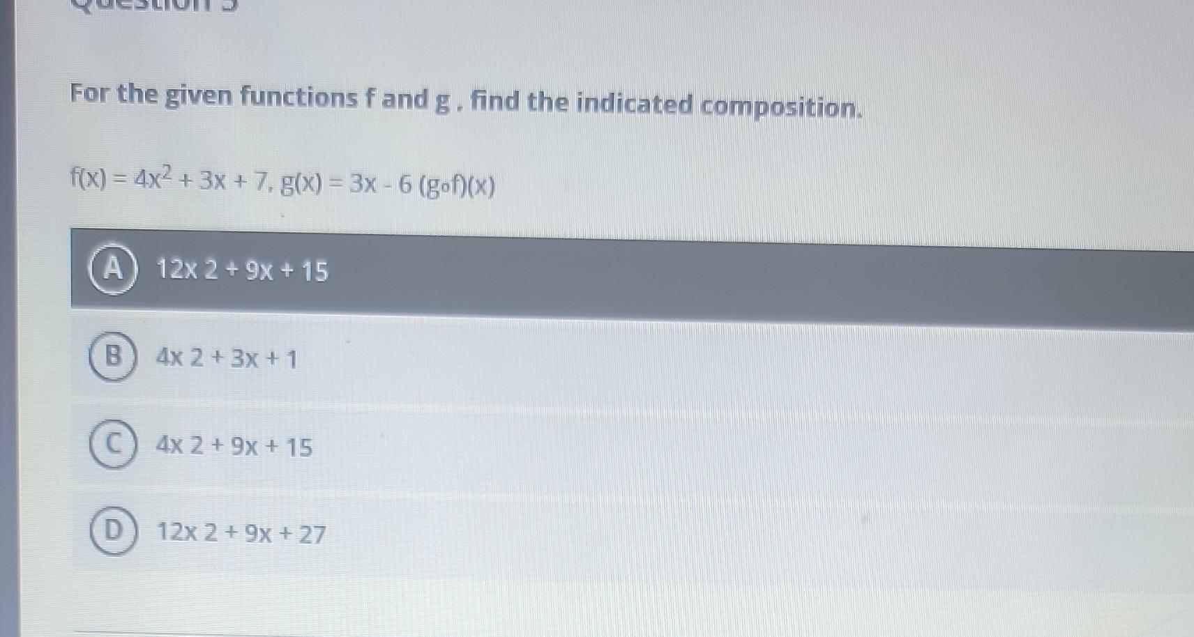 Solved For the given functions f and g, find the indicated | Chegg.com