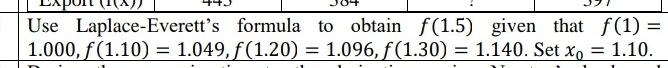 Solved Use Laplace-Everett's formula to obtain f(1.5) given | Chegg.com