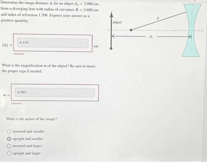 Solved Determine the image distance d; for an object do