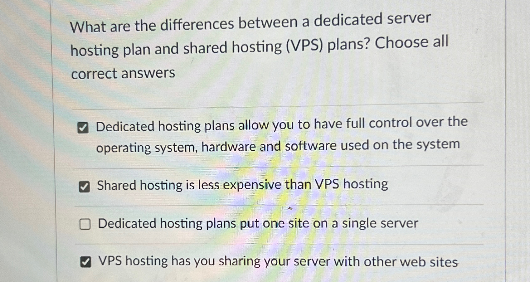 Solved What are the differences between a dedicated server | Chegg.com