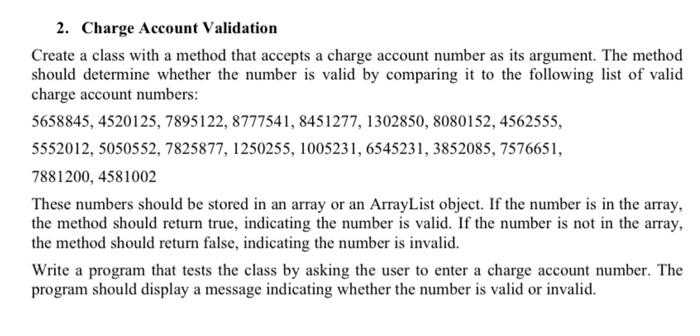 Solved 2. Charge Account Validation Create a class with a | Chegg.com