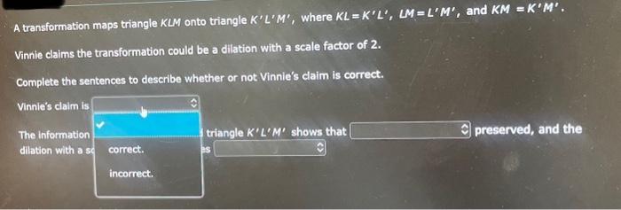 Solved A transformation maps triangle KLM onto triangle | Chegg.com