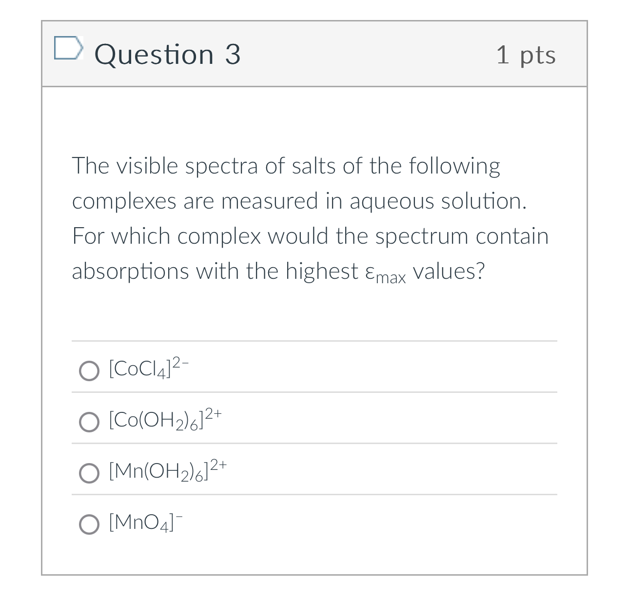 Solved Question 31 ﻿ptsThe visible spectra of salts of the | Chegg.com