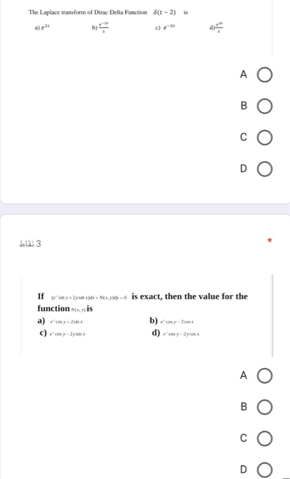 Solved The Laplace transform of Dirac Delta Function (t-2) | Chegg.com