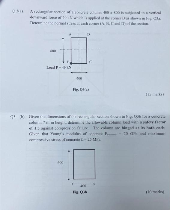 Solved 1.3(a) A rectangular section of a concrete column | Chegg.com