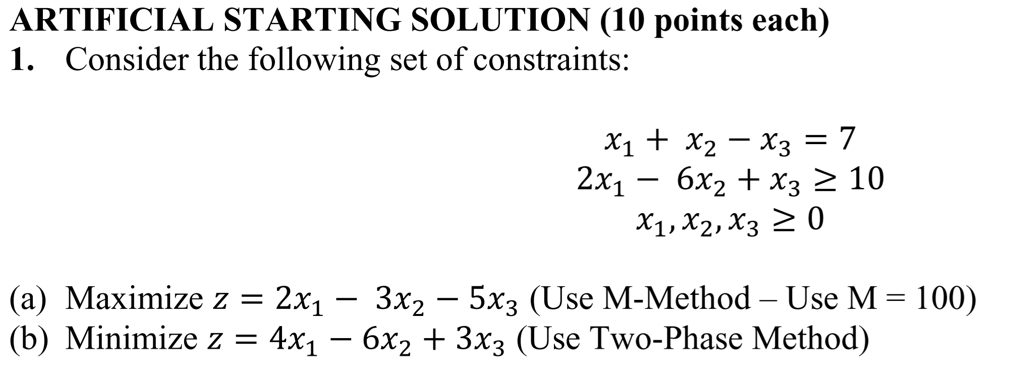 Solved ARTIFICIAL STARTING SOLUTION (10 ﻿points | Chegg.com