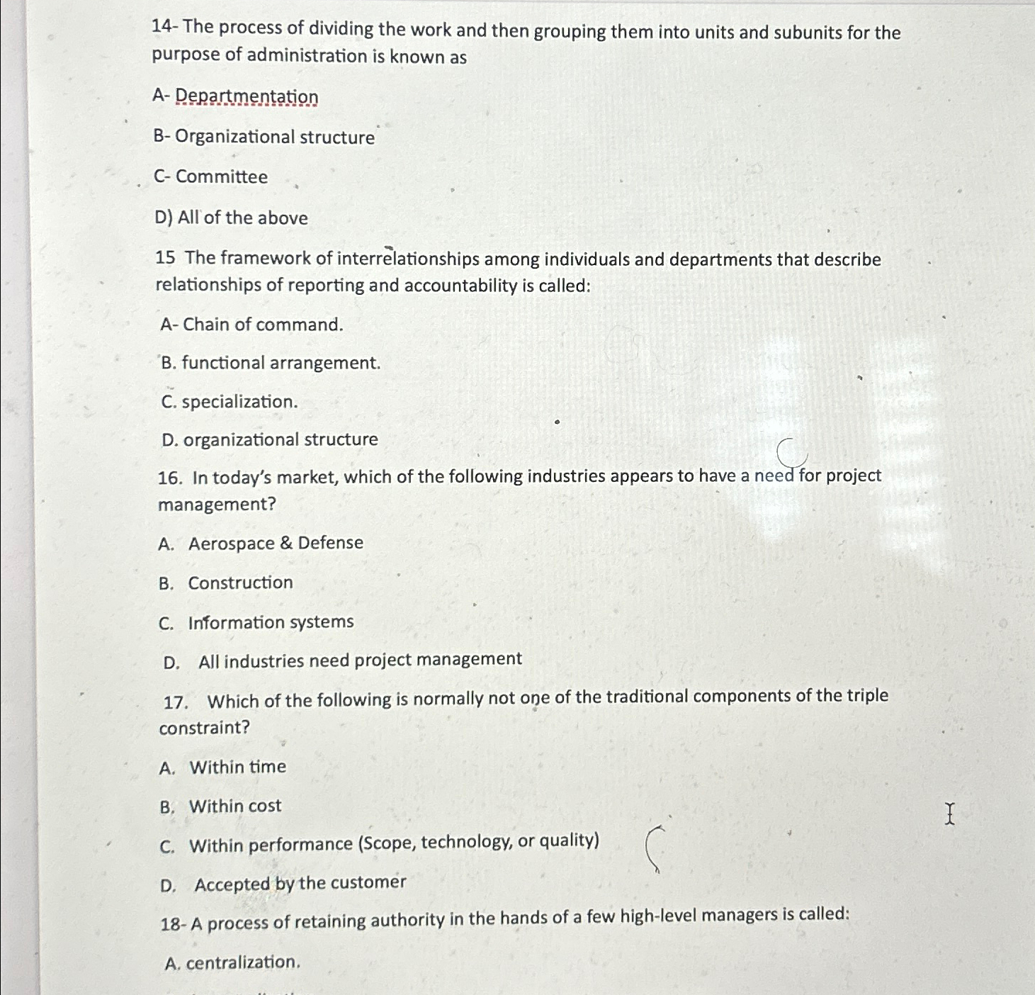 Solved 14- ﻿The process of dividing the work and then | Chegg.com
