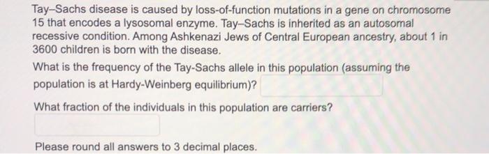 Solved Tay-Sachs disease is caused by loss-of-function | Chegg.com