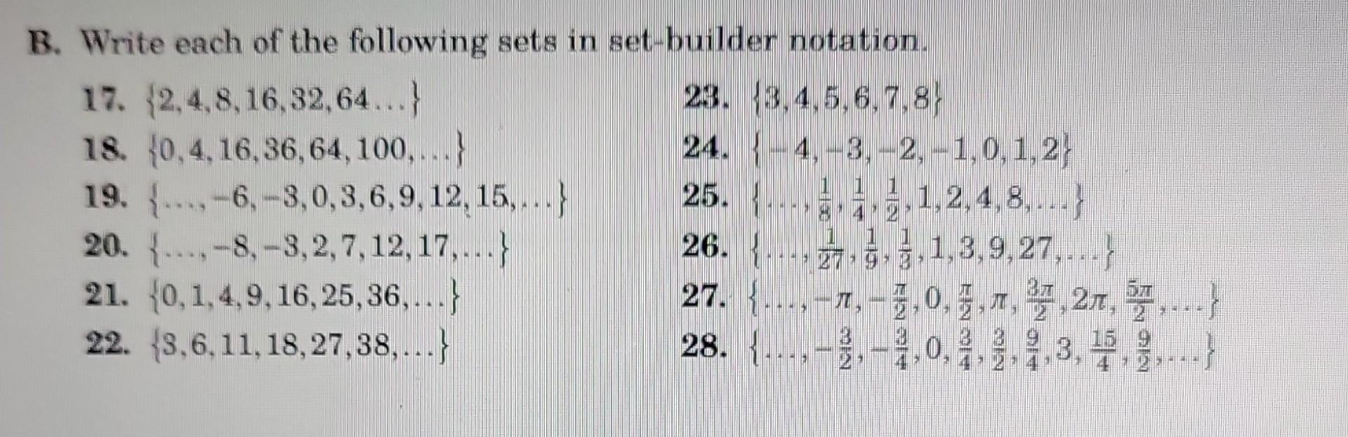 Solved B. Write each of the following sets in set-builder | Chegg.com