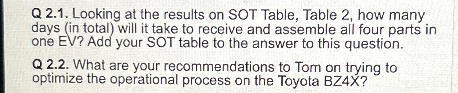 Solved Q 2.1. ﻿Looking at the results on SOT Table, Table 2, | Chegg.com