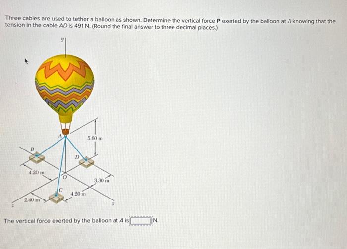Solved Three cables are used to tether a balloon as shown. | Chegg.com