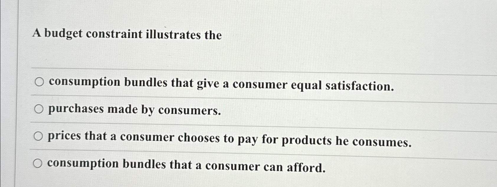 Solved A budget constraint illustrates theconsumption | Chegg.com