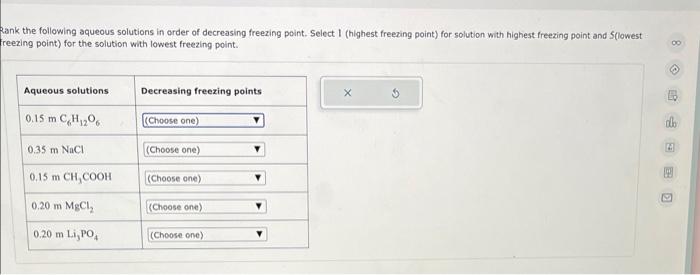 Solved ank the following aqueous solutions in order of | Chegg.com