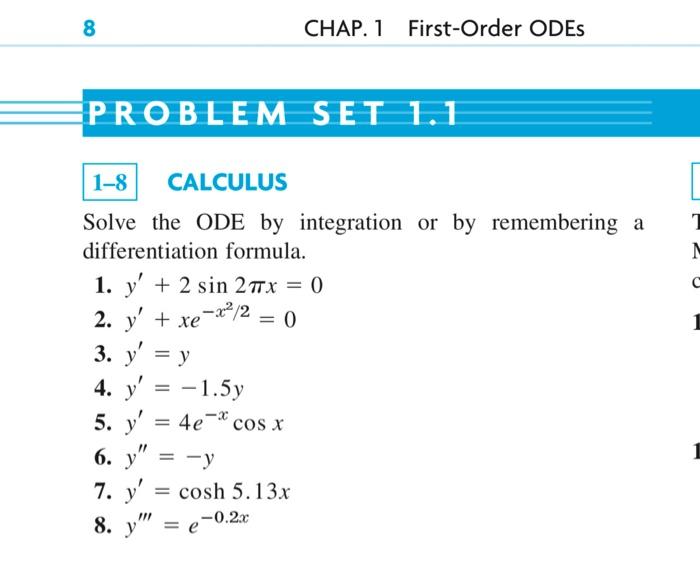 Solved 8 CHAP. 1 First-Order ODES PROBLEM SET 1.1 1-8 | Chegg.com