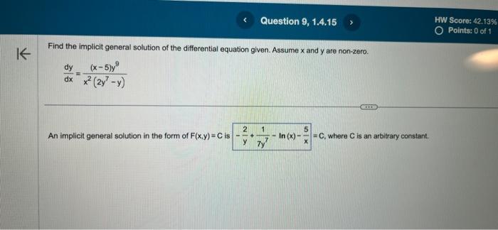 Solved K Find the implicit general solution of the | Chegg.com