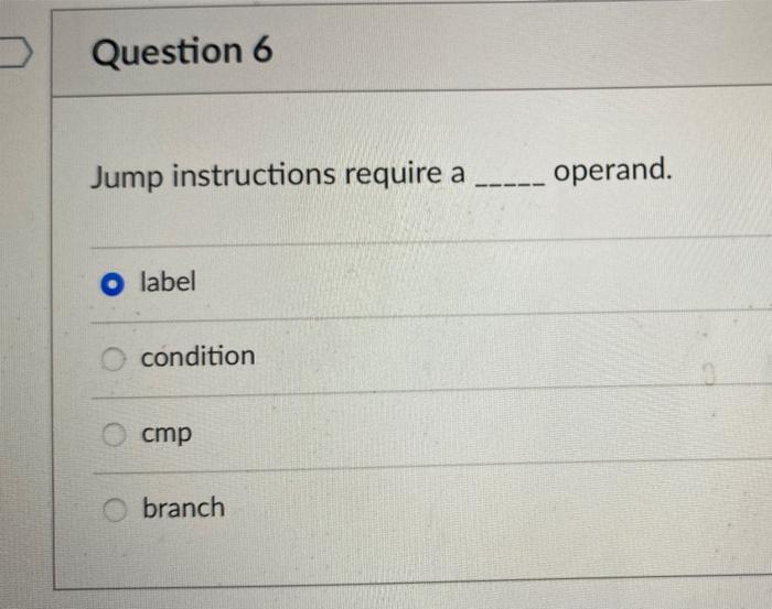 Solved Jump instructions require a operand. label condition | Chegg.com