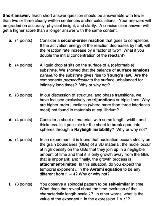 Solved Short answer. Each short answer question should be | Chegg.com