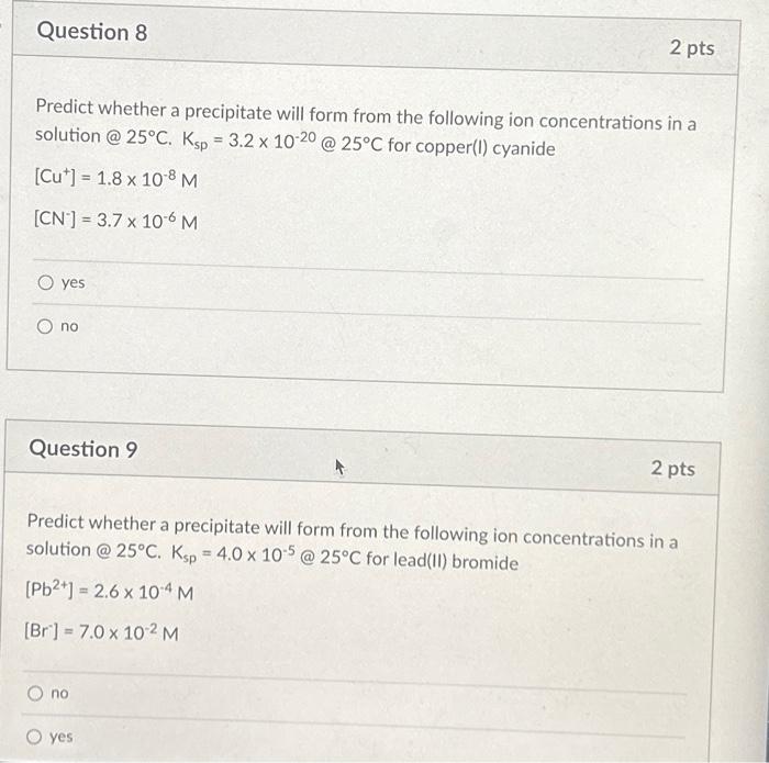 Solved Predict whether a precipitate will form from the | Chegg.com