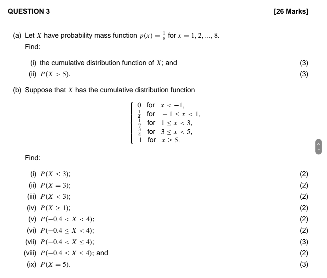 Solved QUESTION 3[26 ﻿Marks](a) ﻿Let x ﻿have probability | Chegg.com