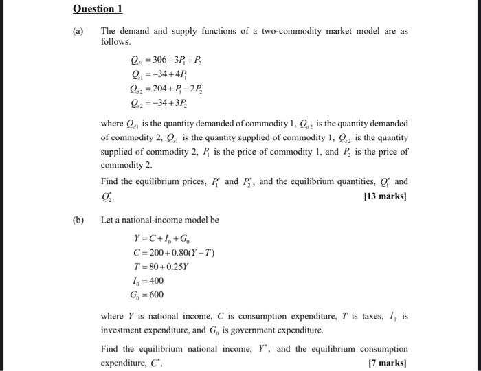 Solved Question 1 (a) The demand and supply functions of a | Chegg.com