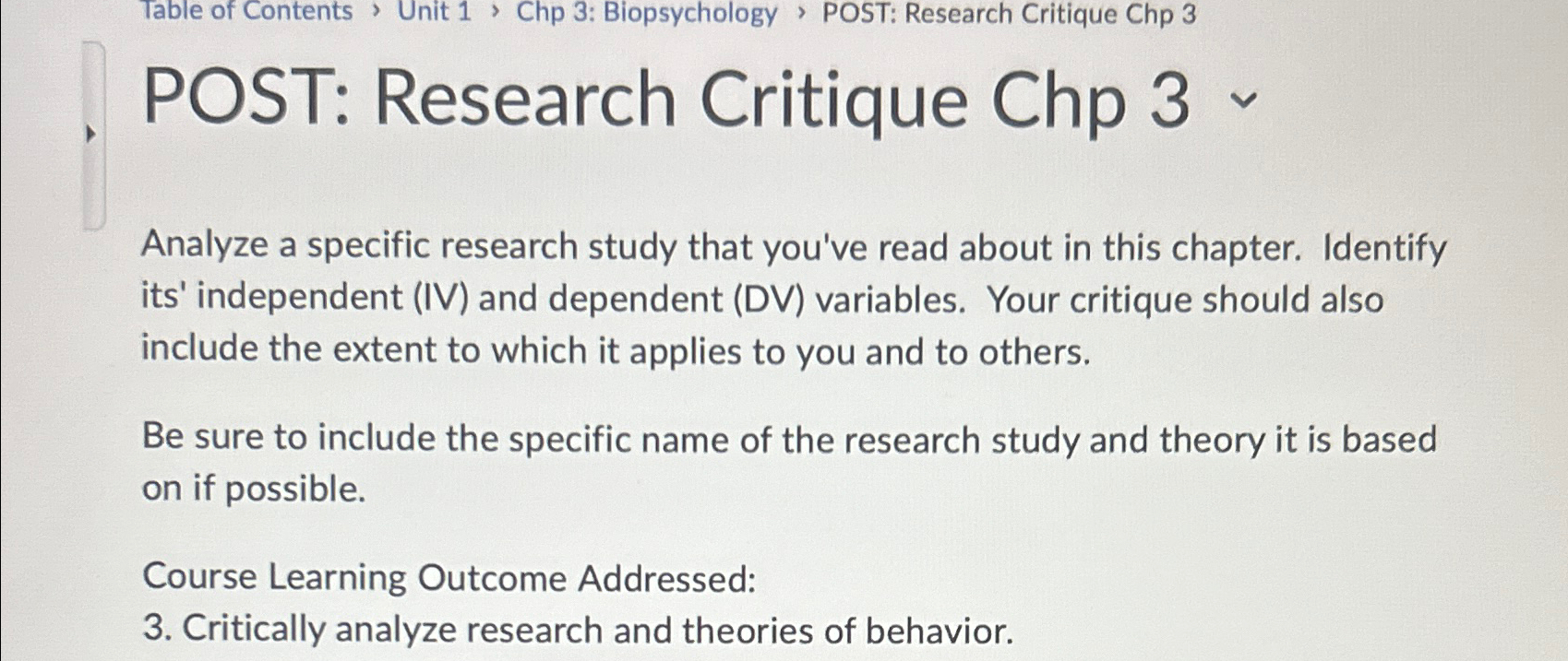 Solved Table of Contents , ﻿Unit 1 > ﻿Chp 3: Biopsychology > | Chegg.com