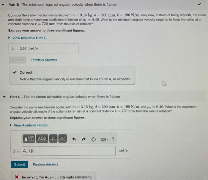Part B - The minimum required angular velocity when | Chegg.com