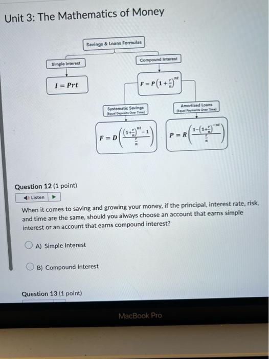 Solved Unit 3: The Mathematics of Money Question 12 (1 | Chegg.com