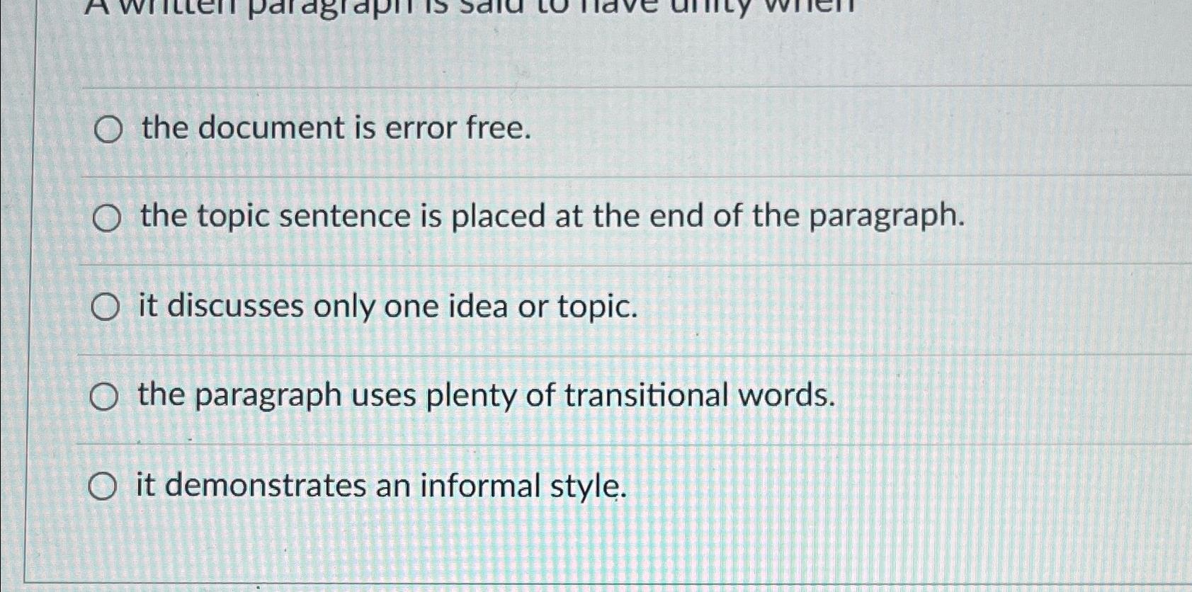 Solved the document is error free.the topic sentence is | Chegg.com
