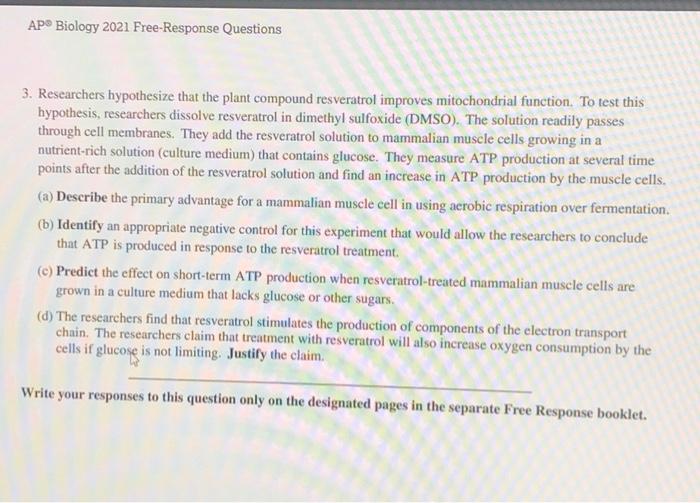 Solved AP Biology 2021 Free-Response Questions 3. | Chegg.com