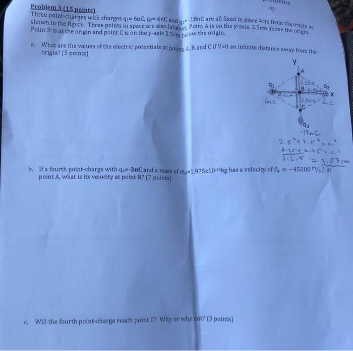 Solved Problem 3 (15 points) Three point-charges with | Chegg.com