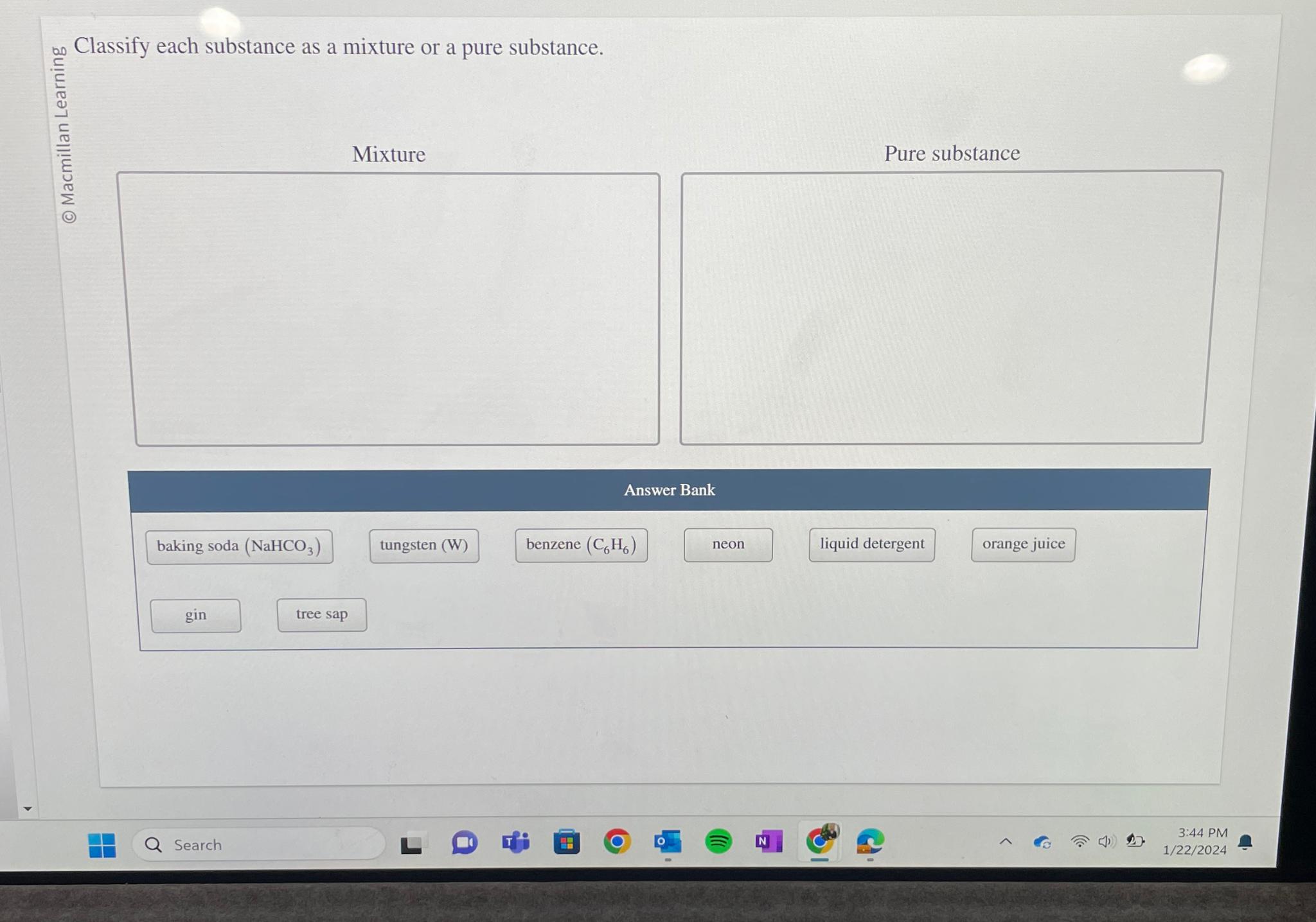Solved „o Classify each substance as a mixture or a pure | Chegg.com