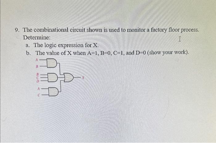 Solved 9. The combinational circuit shown is used to monitor | Chegg.com