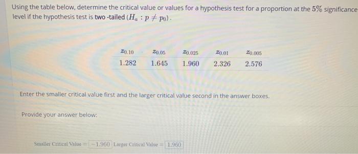 Solved Using the table below, determine the critical value | Chegg.com
