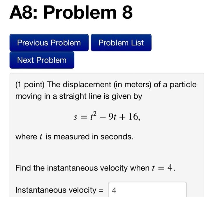 Solved A8 Problem 5 Previous Problem Next Problem Problem 