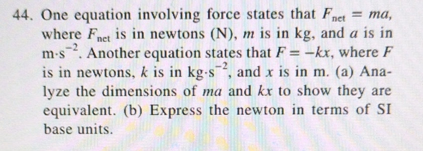 Solved One equation involving force states that | Chegg.com
