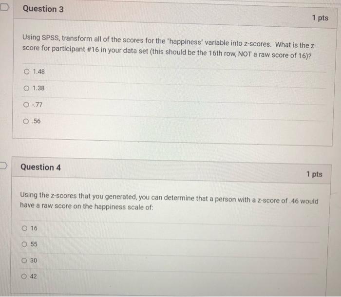 Solved SPSS Assignment: Z-Scores The following output shows | Chegg.com