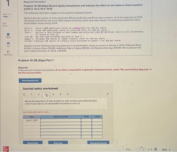 Solved Required information Problem 10-28 (Algo) Record | Chegg.com