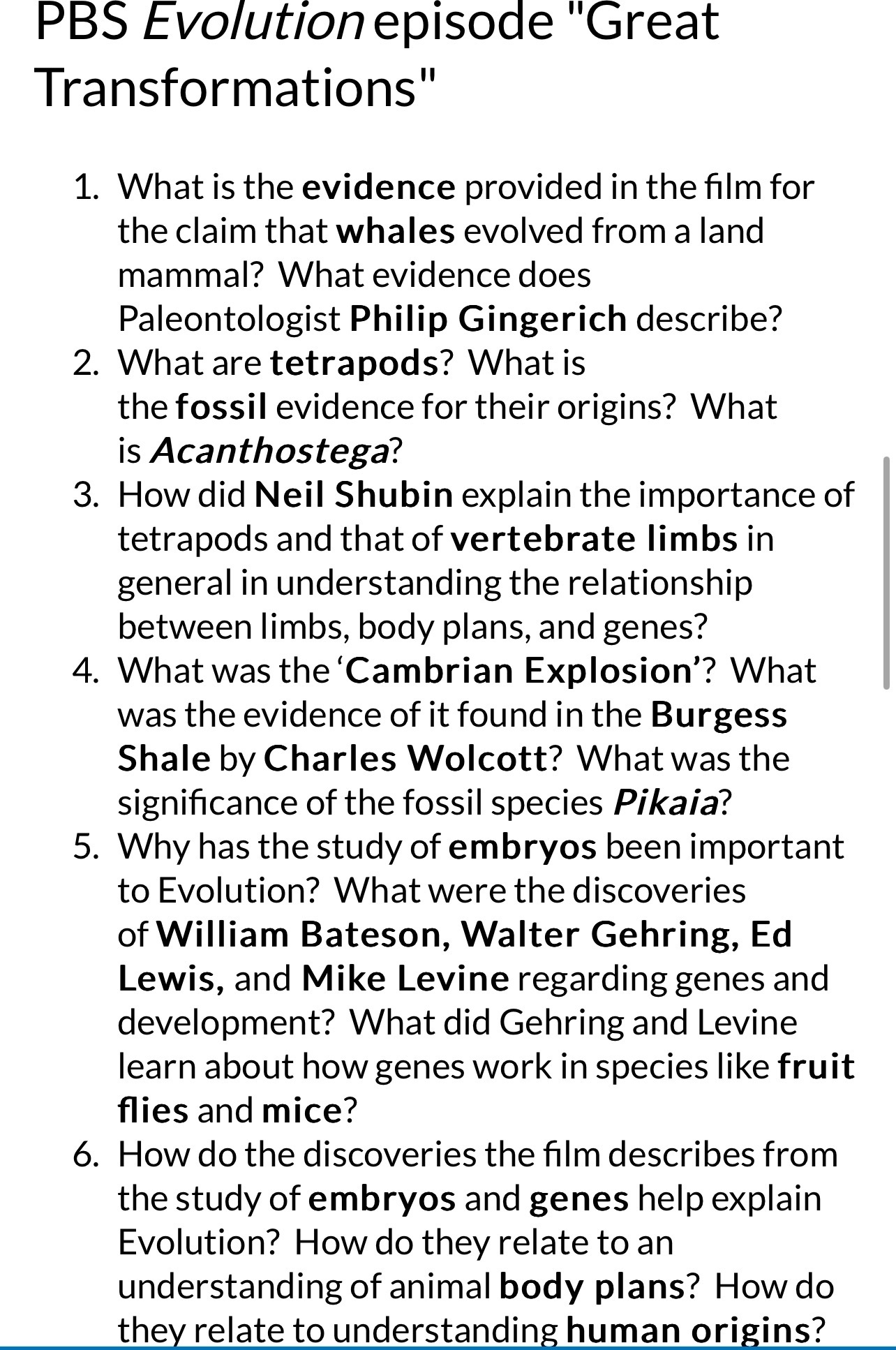 PBS Evolution episode "GreatTransformations"What is | Chegg.com