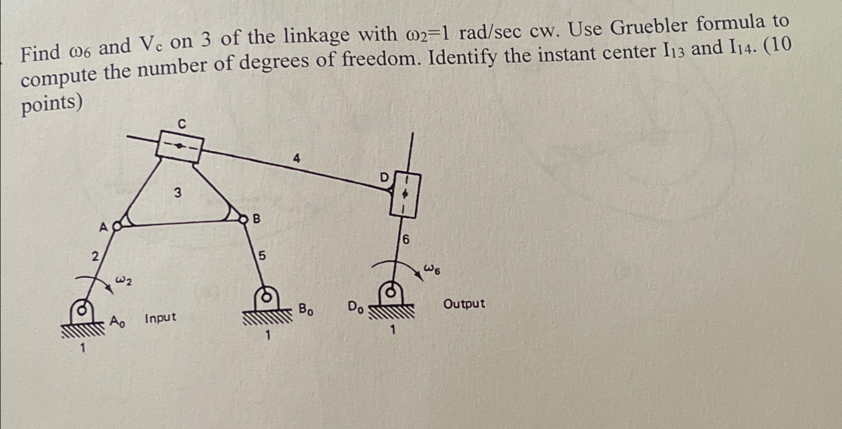 Solved Find ω6 ﻿and Vc ﻿on 3 ﻿of the linkage with | Chegg.com