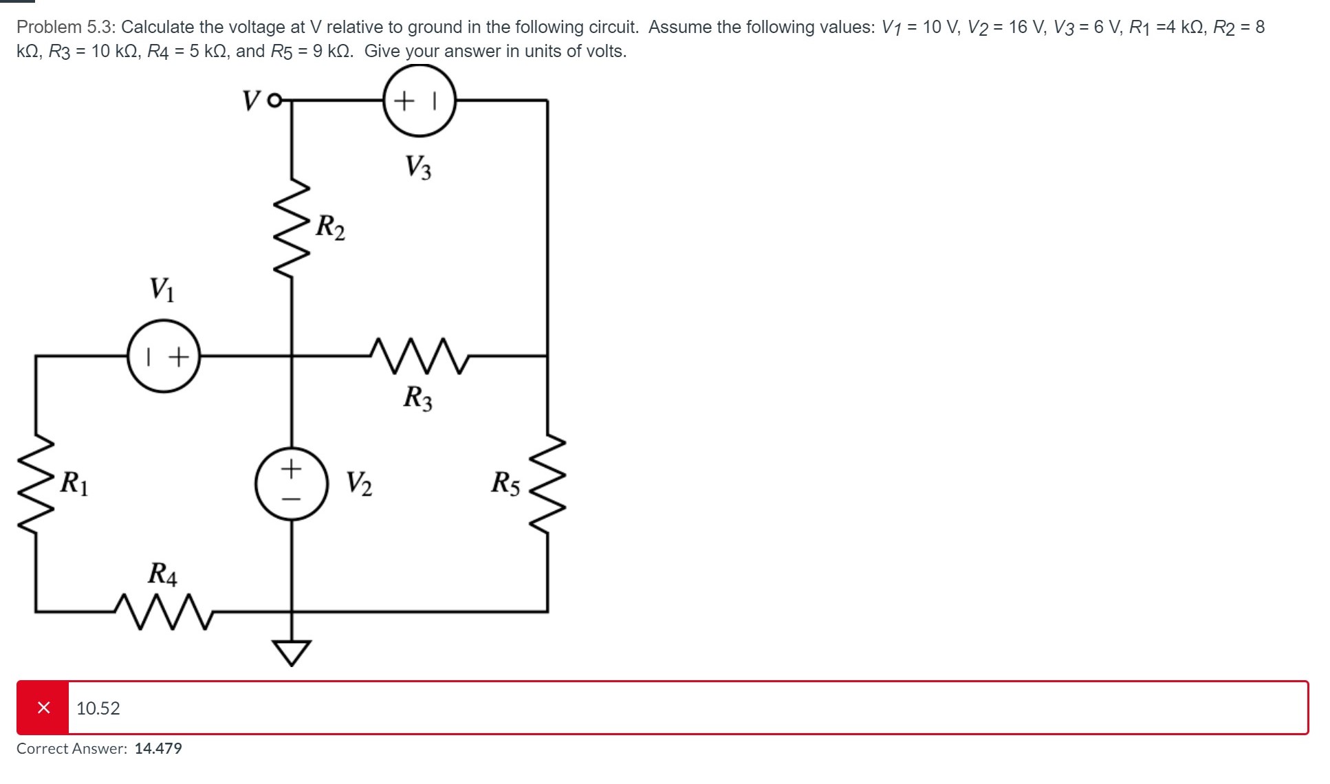 Solved Problem 5.3: Calculate the voltage at V ﻿relative to | Chegg.com