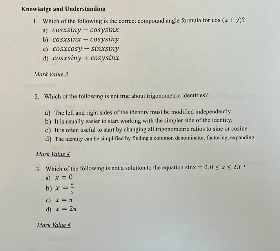 Solved Knowledge and UnderstandingWhich of the following is | Chegg.com