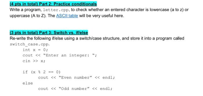 Solved (4 pts in total) Part 2: Practice conditionals Write | Chegg.com
