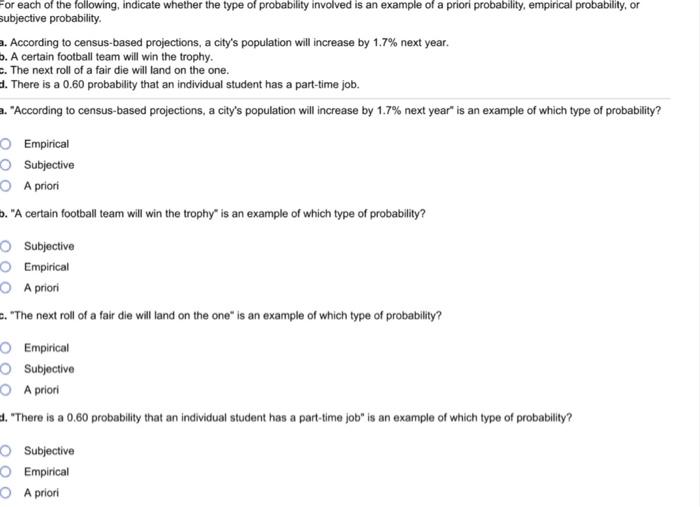 Solved or each of the following, indicate whether the type | Chegg.com