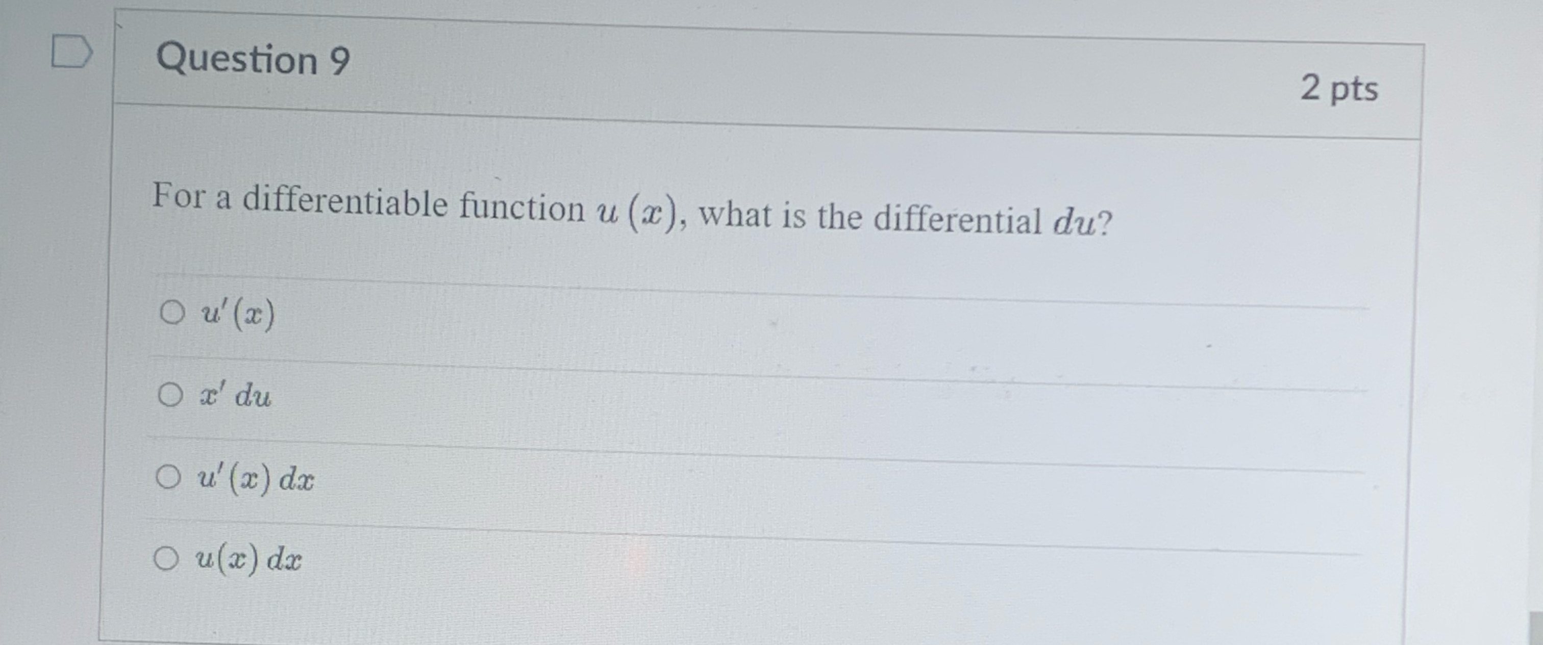 Solved Question 92 ﻿ptsFor a differentiable function u(x), | Chegg.com