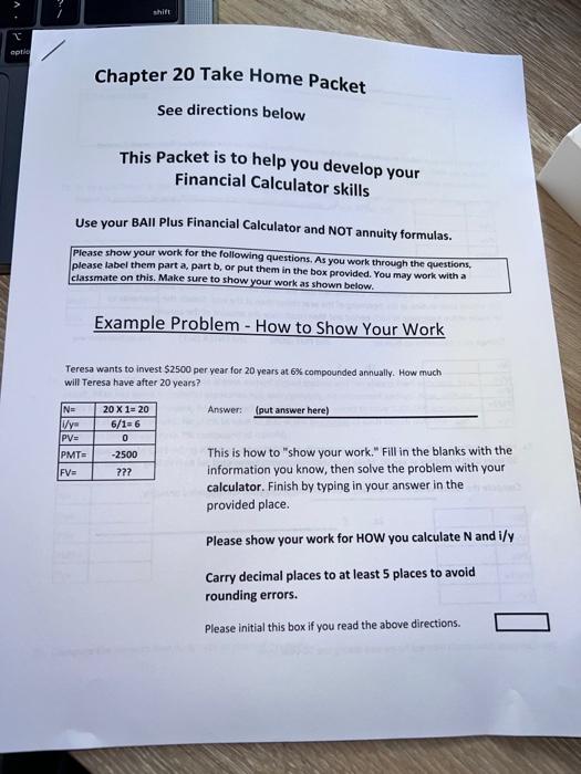 Solved Chapter 20 Take Home PacketSee directions belowThis | Chegg.com